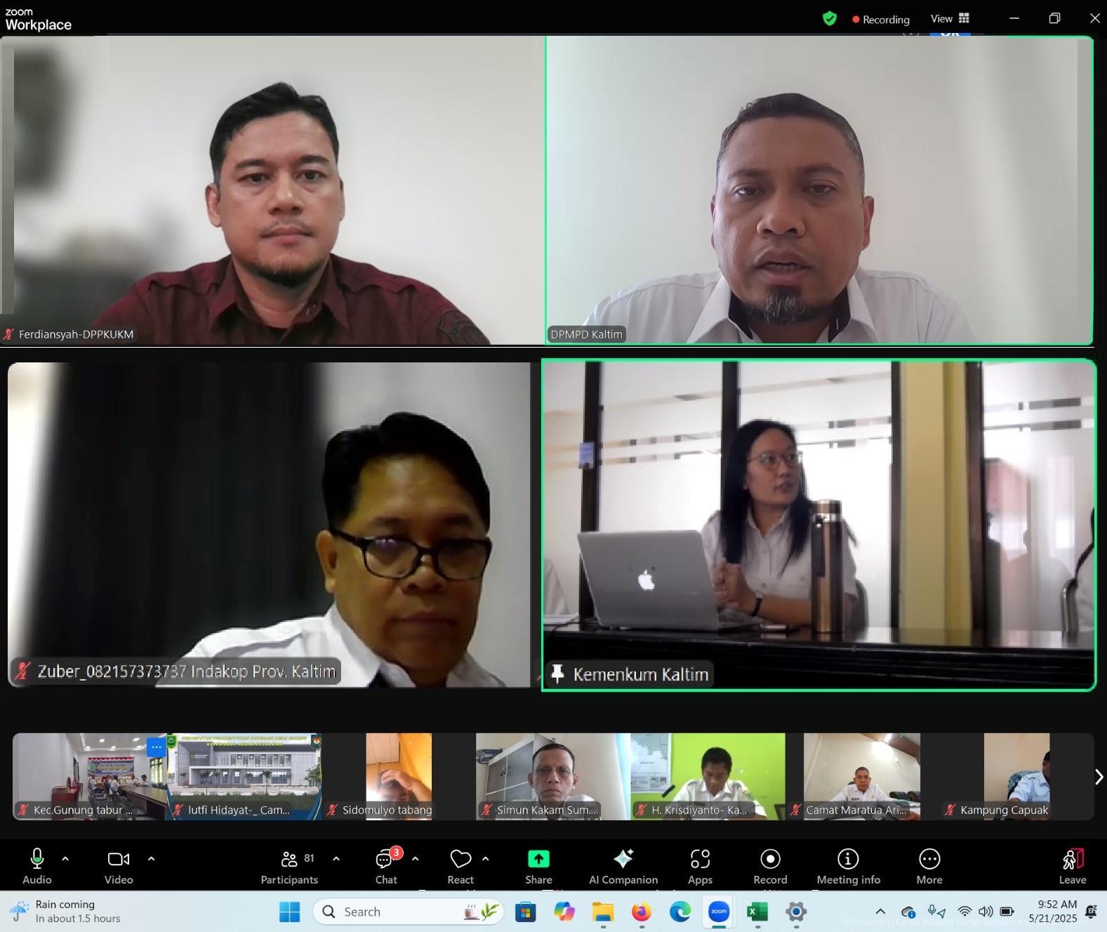 Kanwil Kemenkum Kaltim Ikuti Zoom Meeting Pembahasan Koperasi Desa Merah Putih Kabupaten Berau